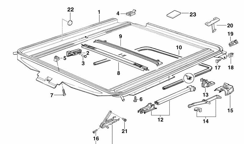 Left Board of the Sun Roof Frame 54138202803 for BMW E36. Original BMW