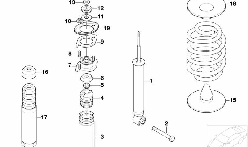 OEM rear shock absorber 33521095647 for BMW E46. Original BMW spare. I