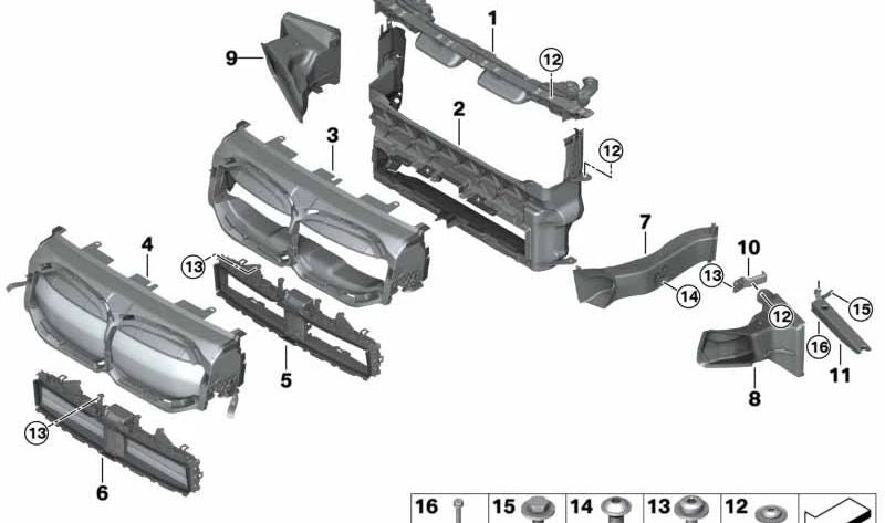 Left air duct for auxiliary radiator OEM 51748073033 for BMW F40. Comp