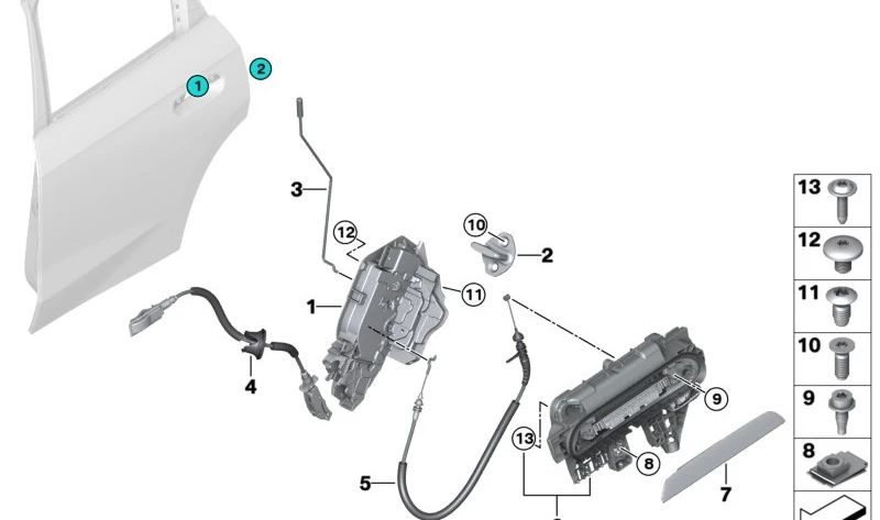 Rear Left Door Lock OEM 51227445053 for BMW F40, G20, G21...