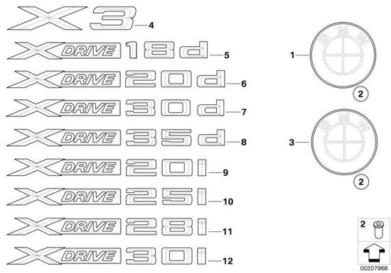 Emblema trasero OEM 51143401005 para BMW X3 E83 y E83 LCI (2003–2010).