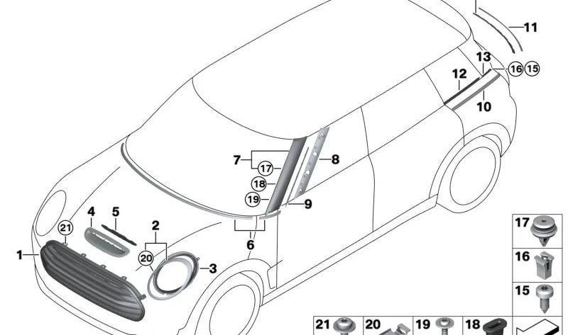 Right A-pillar seal OEM 51137344186 for MINI Clubman F54, F54 LCI. Ori
