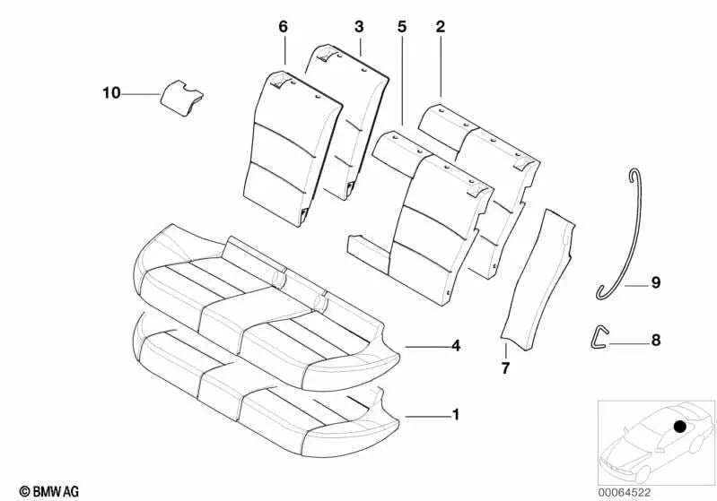Seat Upholstery Part for BMW 3 Series E46 (OEM 52208214940). Original
