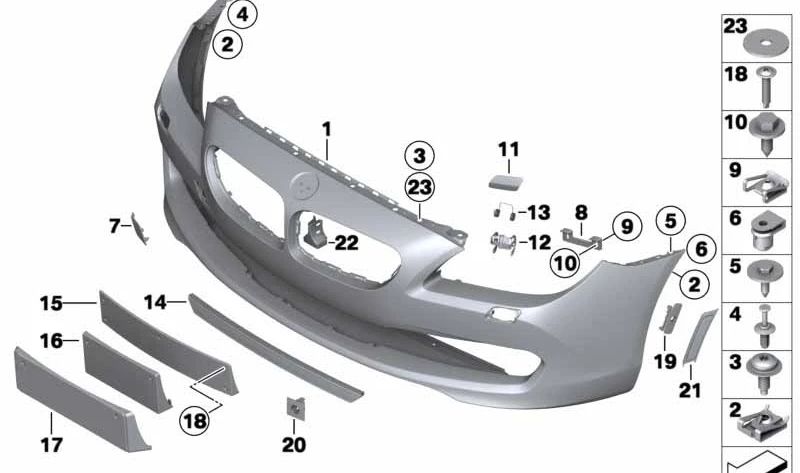 Front primed bumper trim for BMW F06, F12, F13 (OEM 51117282898). Orig