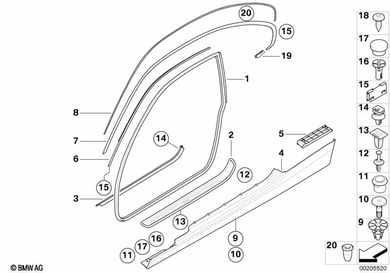 Right roof frame moulding for BMW 3 Series E92, E92N (OEM...