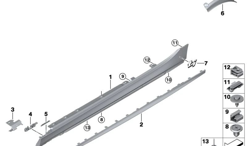 Upper cover of the left lateral skirt OEM 51129881574 for BMW F40. Ori