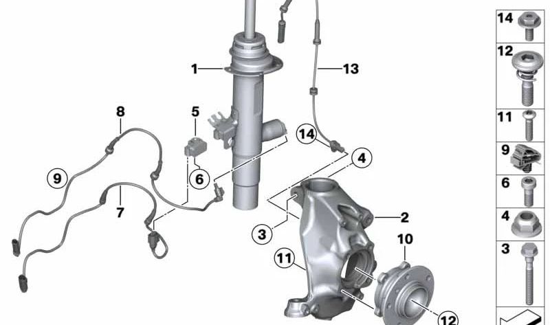 OEM left front shock absorber 37116793871 for BMW F30. Original BMW.