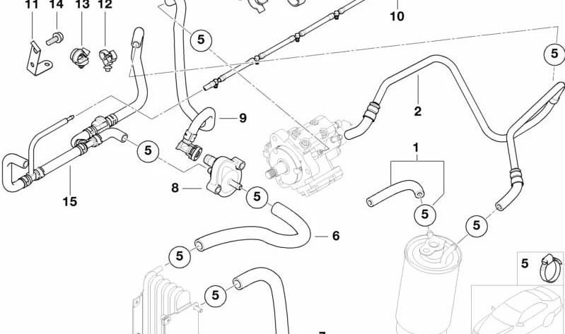 Fuel return tube (Lecköl) OEM 13537786544 for BMW E46, E6...