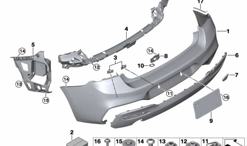 Rear bumper insert for BMW F20N, F21N (OEM 51128060302).