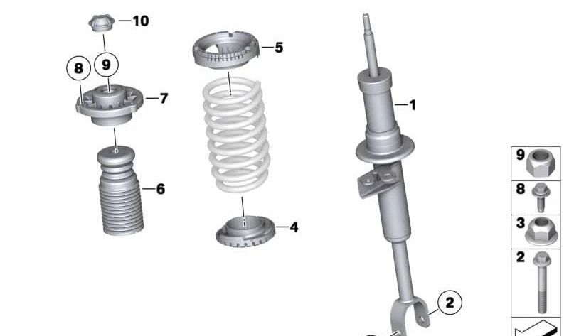 Front right shock absorber for BMW F10 (OEM 31316788248). Original BMW