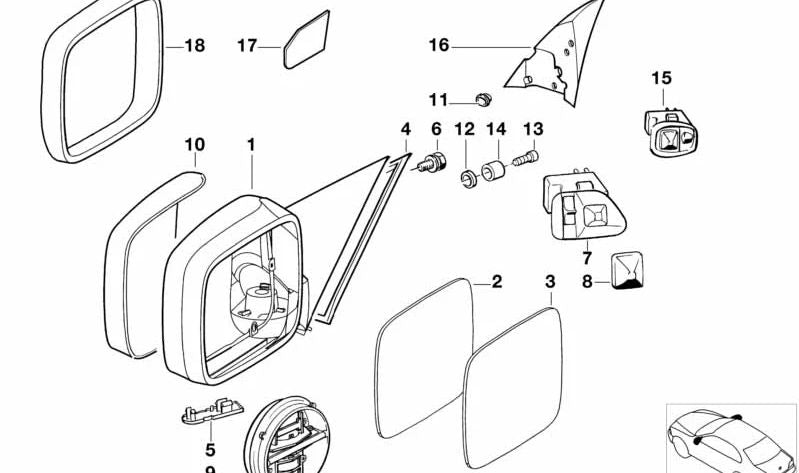 Electric and heated exterior rearview mirror OEM 5116814401 for BMW E3