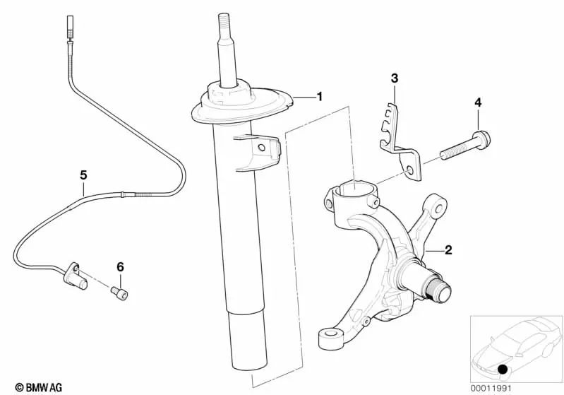Front right shock absorber for BMW 3 Series E46 (OEM 31316759096). Ori