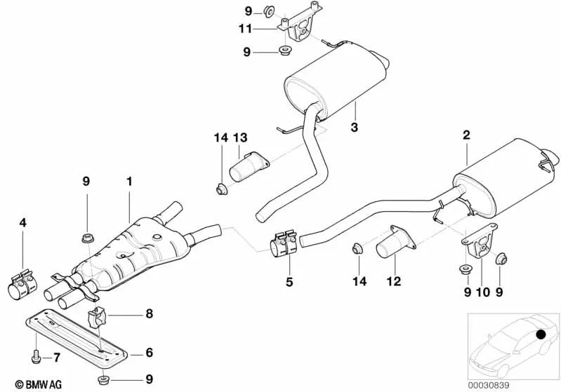 Rear left silencer for BMW E38 (OEM 18101438569). Origina...