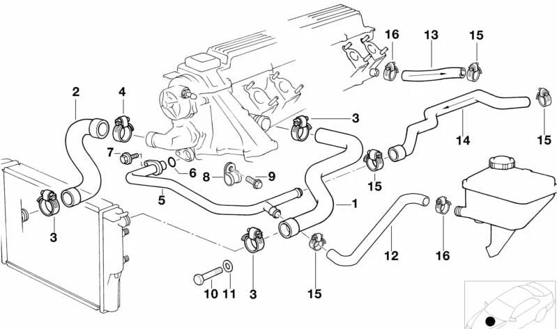 OEM Radiator Retian Hose 1153246004 for BMW E38 725TDS. O...